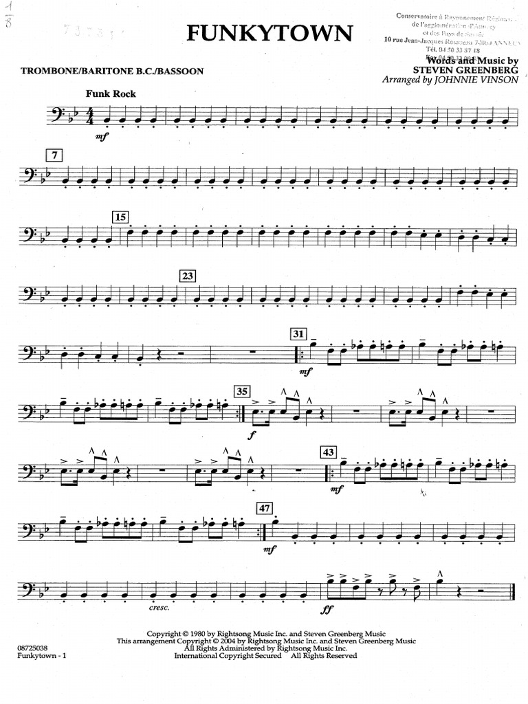 Funky Town Trombone Baryton Basses | PDF