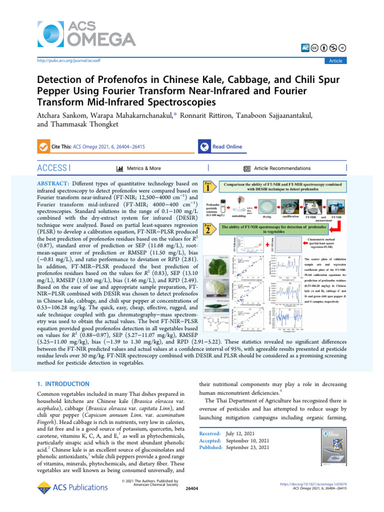 Sankom Et Al 2021 Detection of Profenofos in Chinese Kale Cabbage and Chili Spur Pepper Using ...