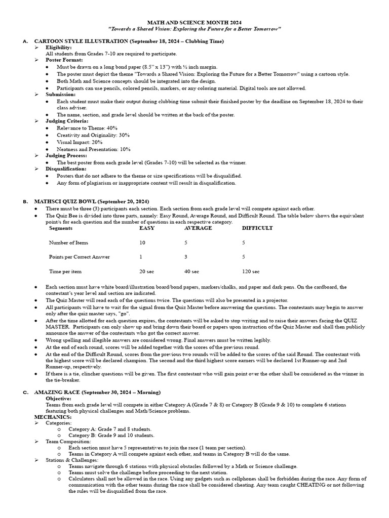 Final Math and Science Month 2024 | PDF