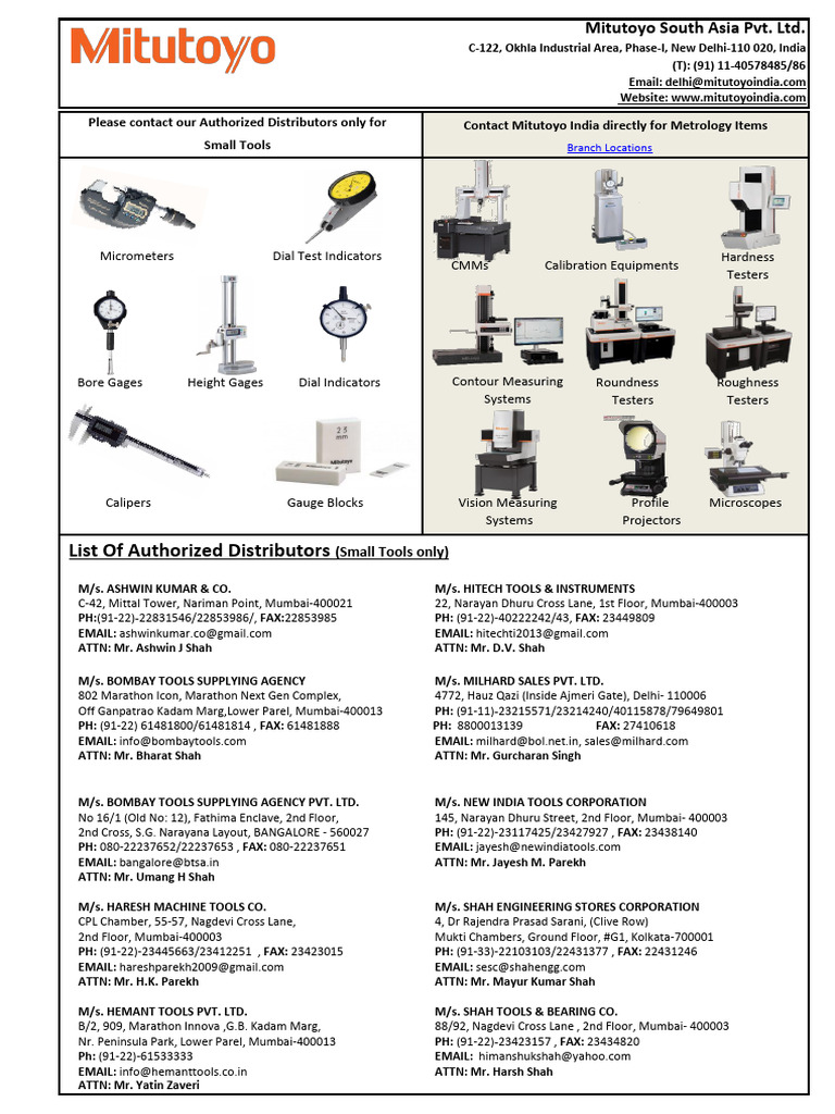 Mitutoyo Authorised Distributor List v18 | PDF | Measuring Instrument | Metrology