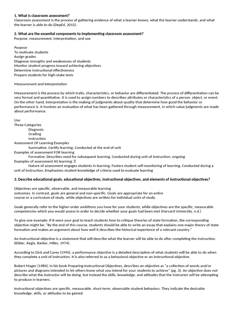 Classroom Assessment | PDF