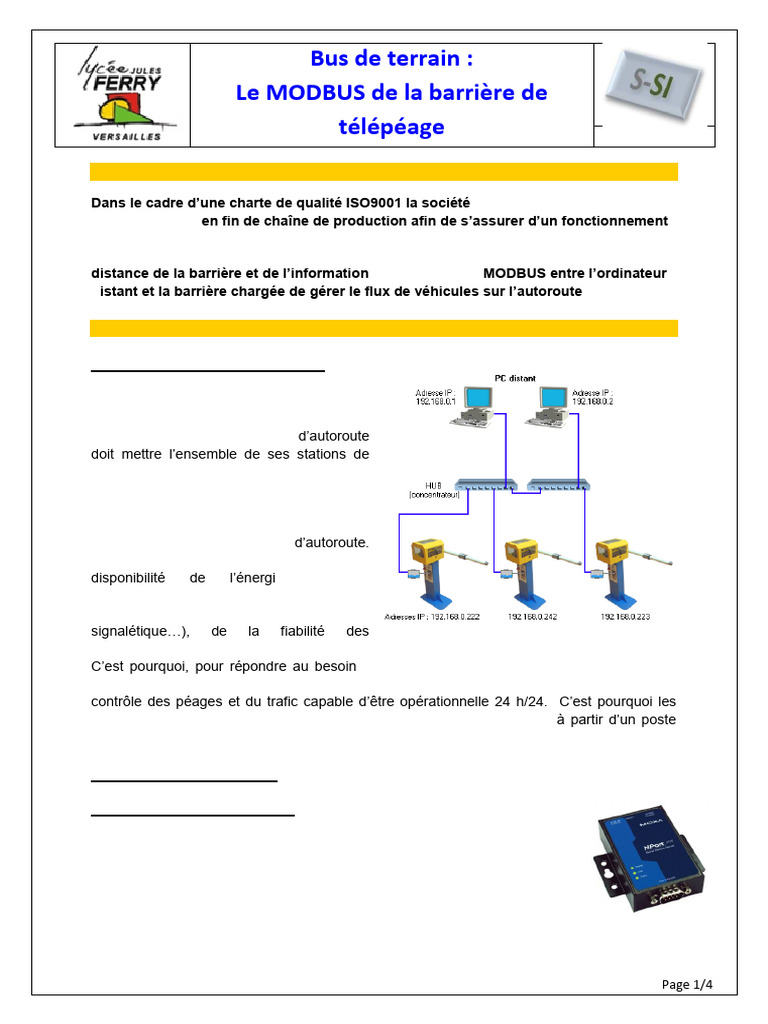 TP - Bus de Terrain - Le Modbus de La Barrière de Télépéage | PDF