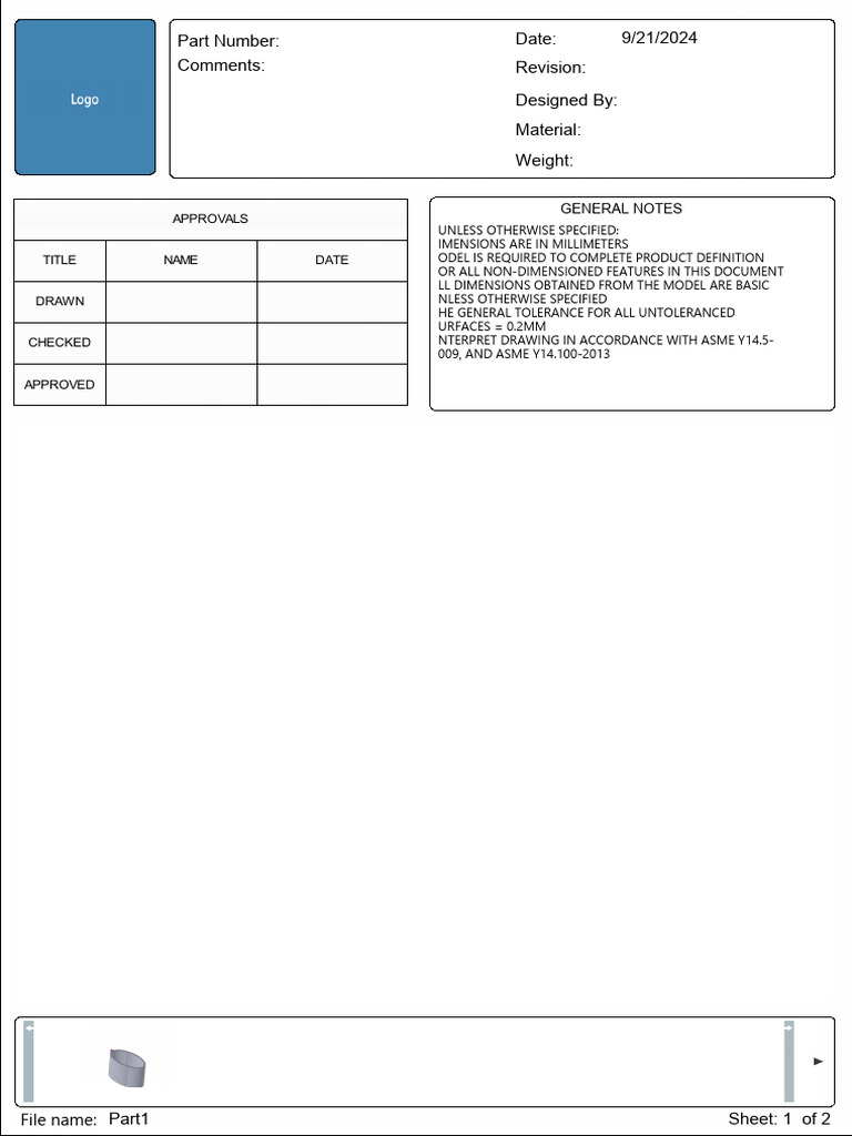 Part Number: Comments: Date: Revision: Designed By: Material: Weight: 9 ...