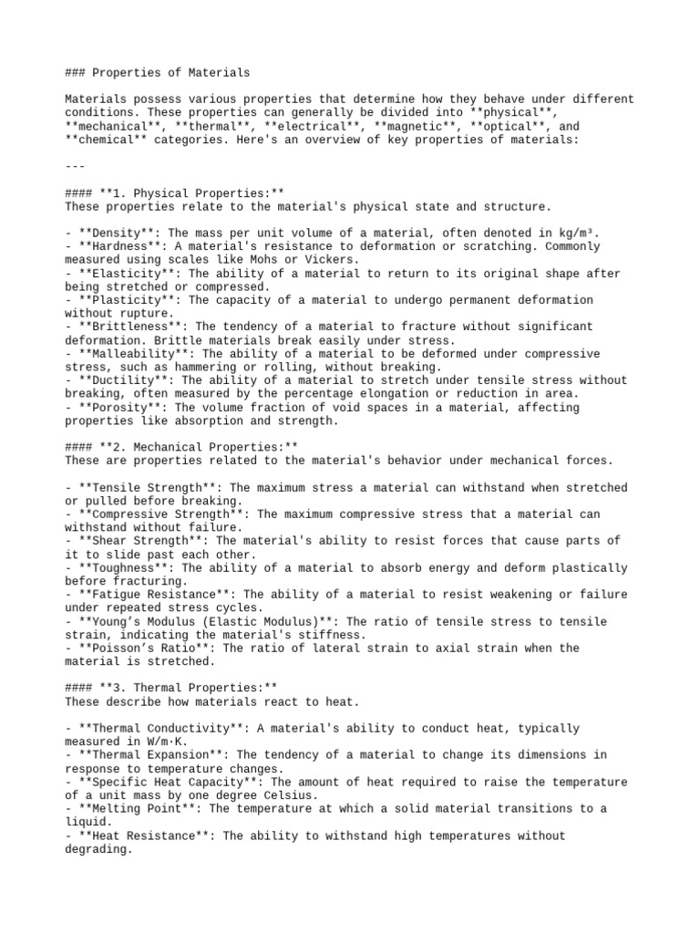 Properties of Materials | PDF