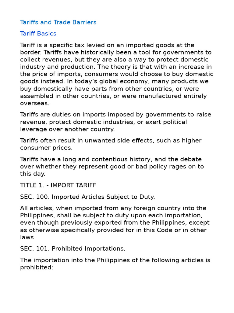 Tariffs and Trade Barriers | PDF