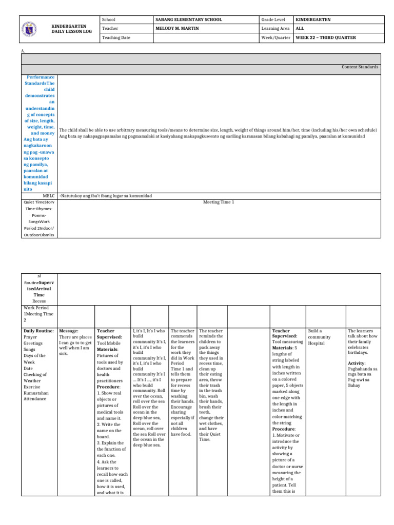 Kinder New DLL Week22 - Day4 | PDF