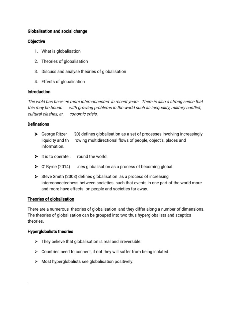 Globalisation and Social Change Notes | PDF