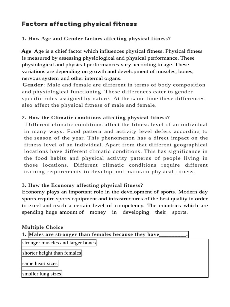 Factors Affecting Physical Fitness Notes | PDF