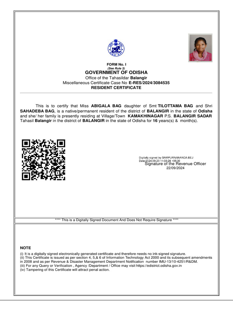 Resident Certificate | PDF