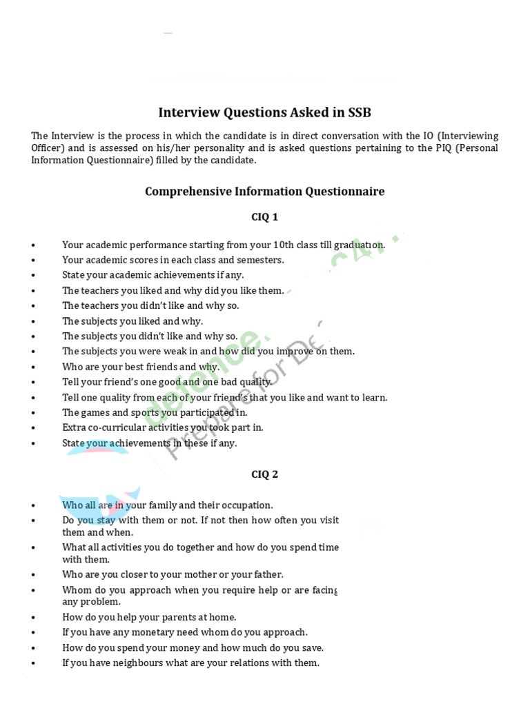 Interview Questions Asked in SSB | PDF