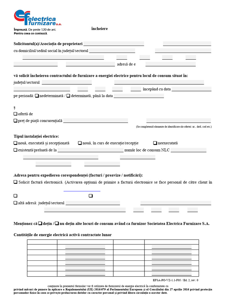 Anexa 5 Cerere de Încheiere A Contractului de Furnizare A Energiei ...