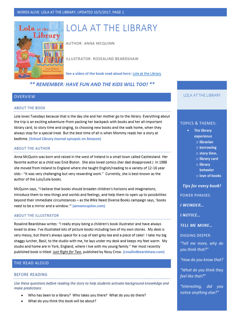Lola at The Library Final | PDF | Libraries | Language Arts & Discipline