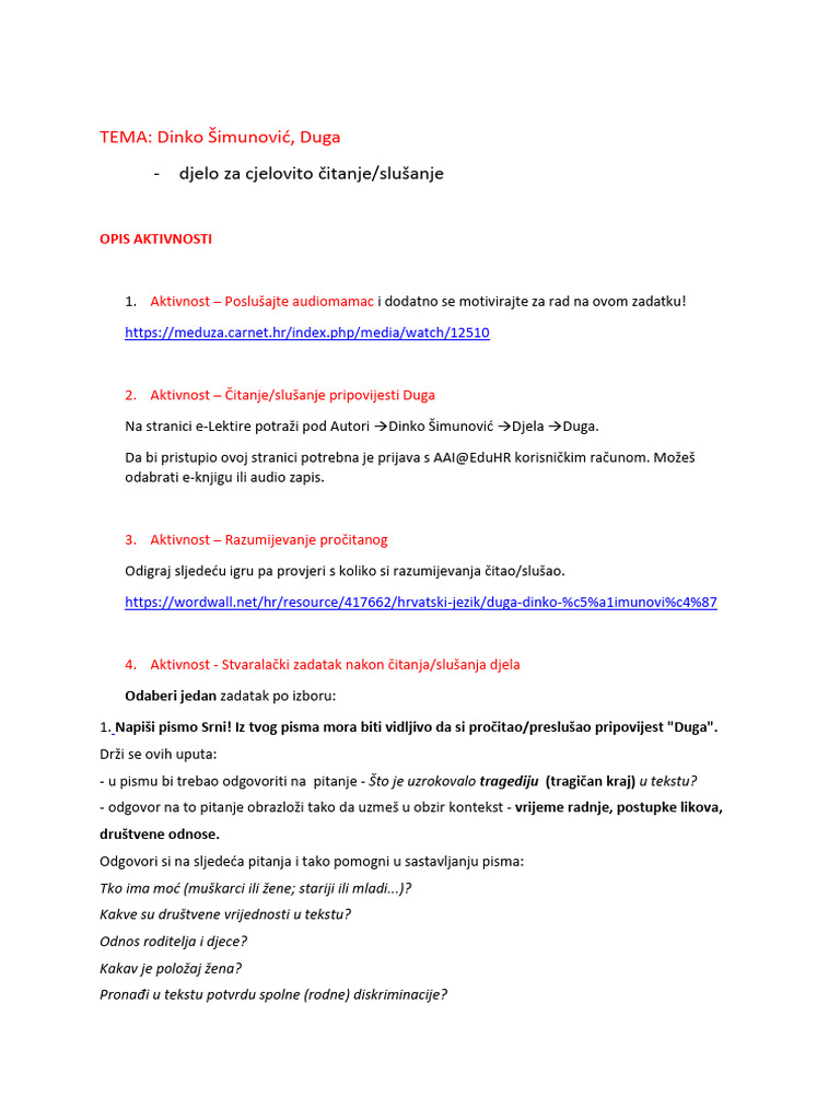 Dinko Šimunović Duga Opis Aktivnosti | PDF