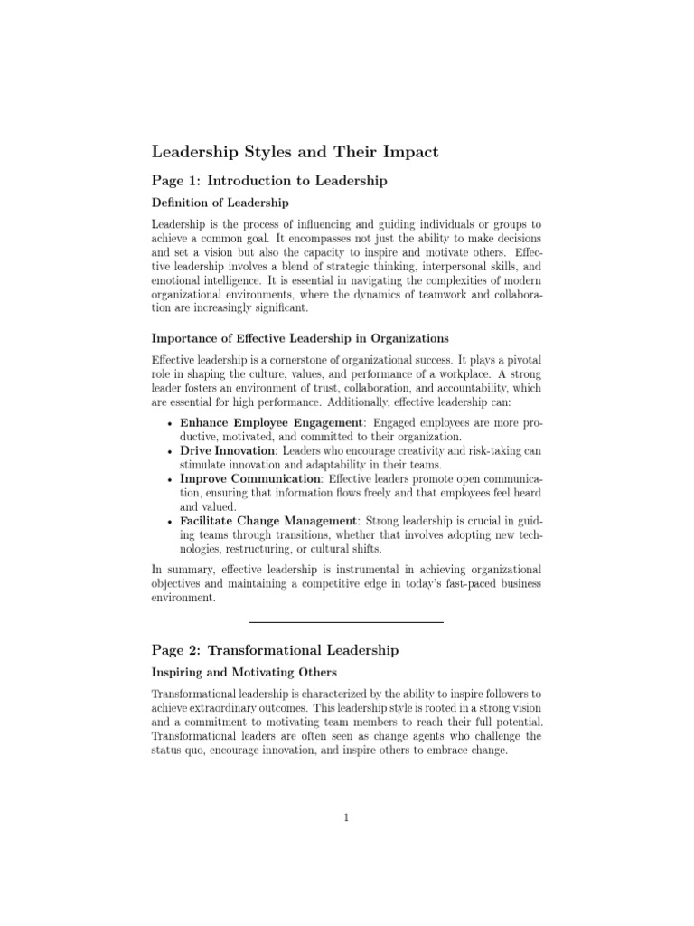 Leadership Styles and Their Effects | PDF | Transformational Leadership ...