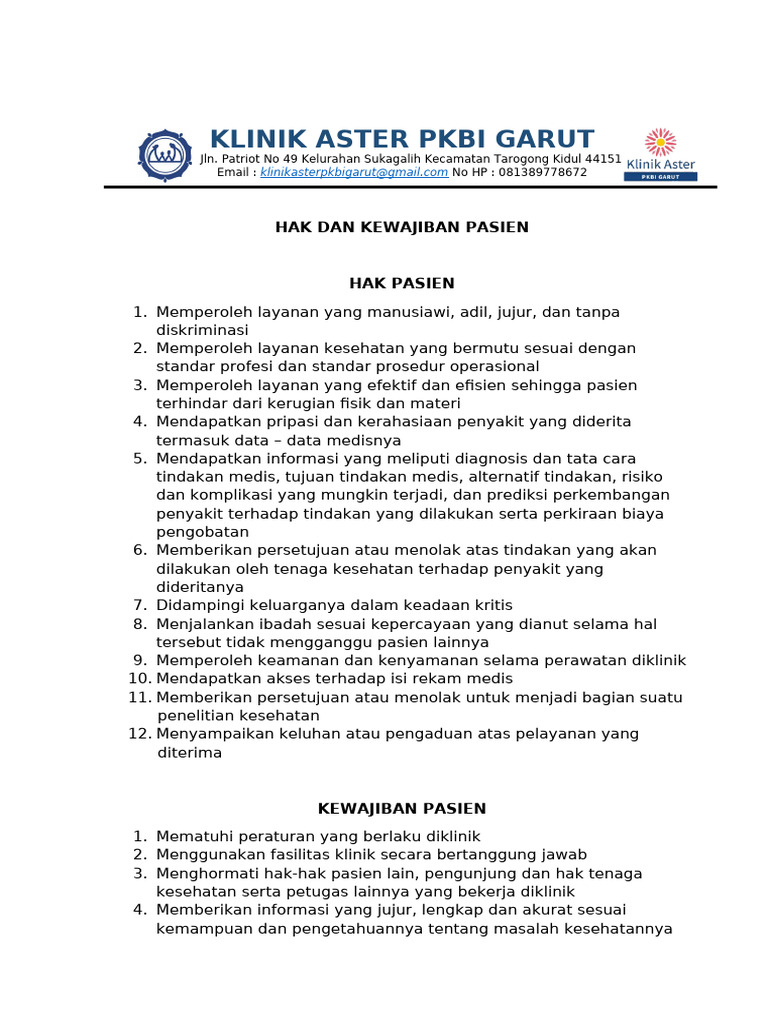 Hak Dan Kewajiban Pasien Print | PDF