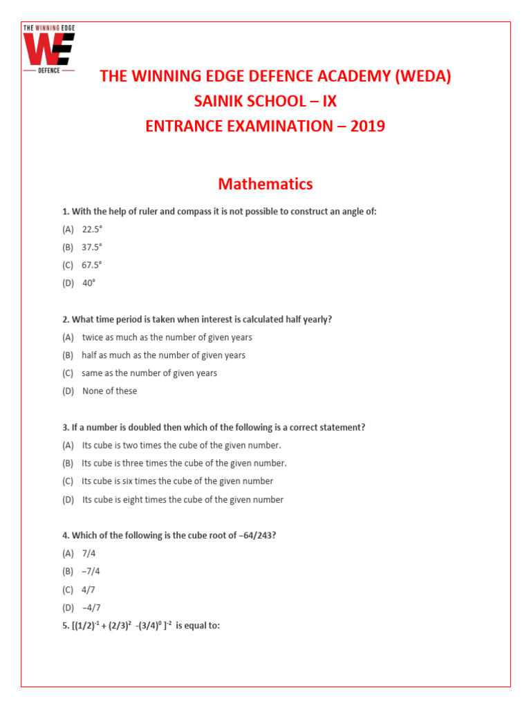The Winning Edge Defence Academy (Weda) Sainik School - Ix Entrance ...