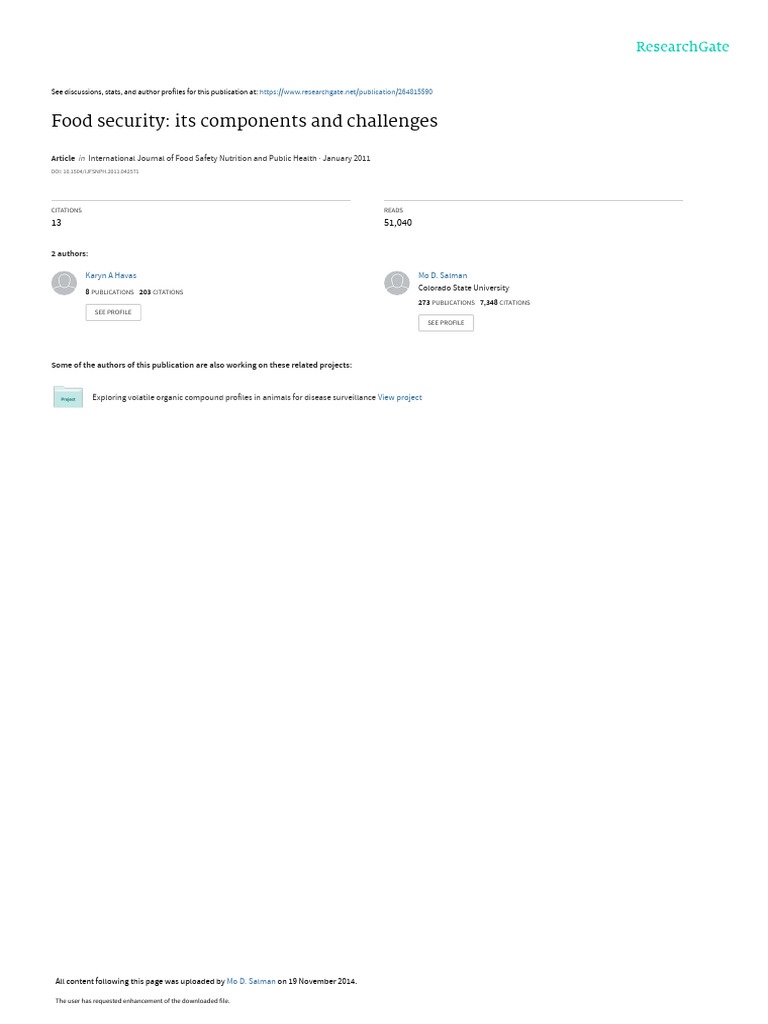 Food Security Its Components and Challenges | PDF