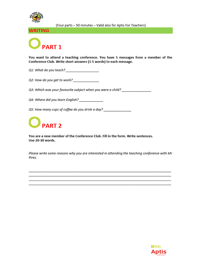 WRITING II (Aptis For Teachers) UDEMY | PDF