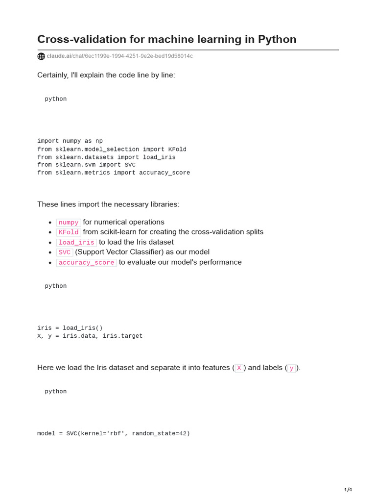 Claude - Ai-Cross-Validation For Machine Learning in Python | PDF