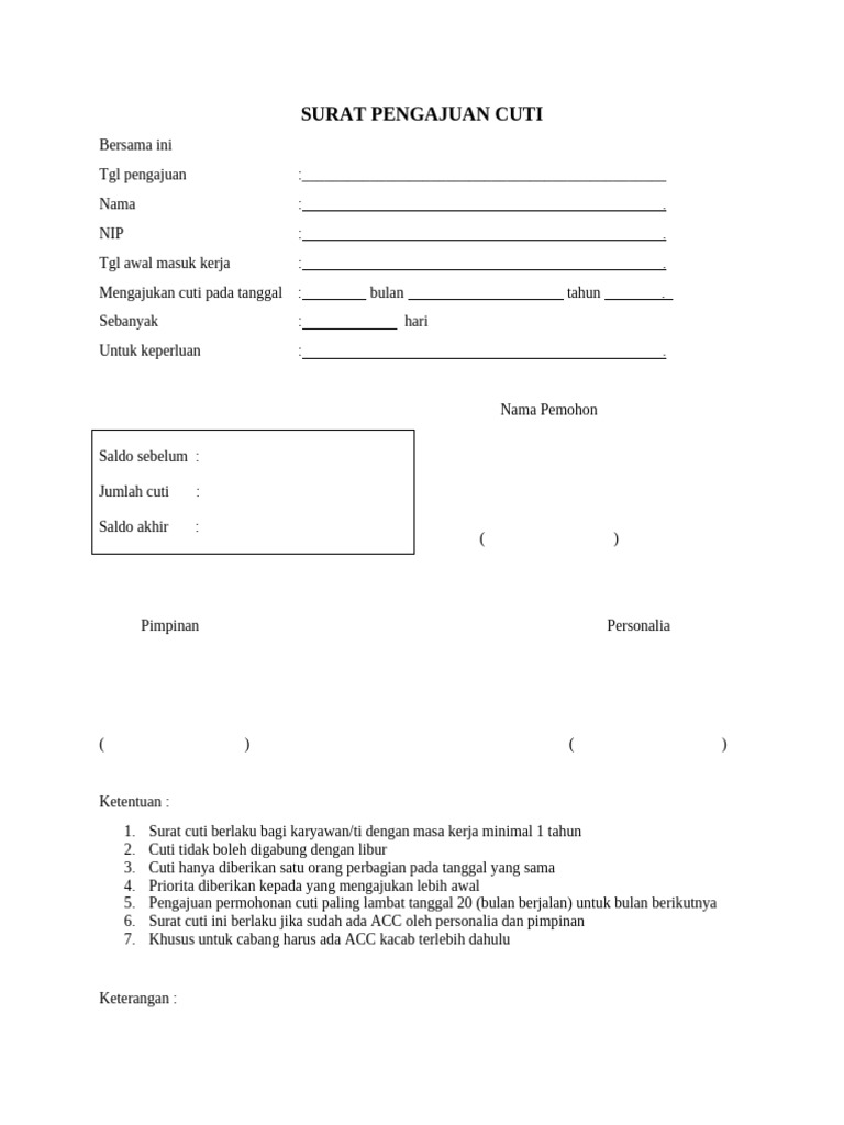 Format Surat Cuti | PDF