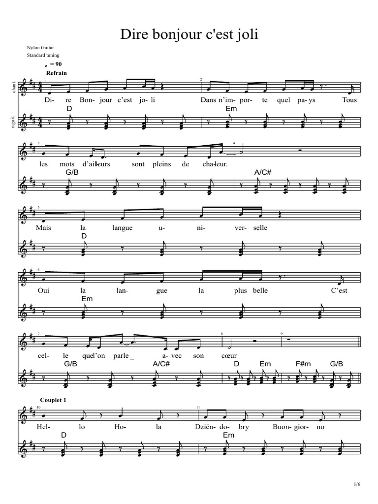 Dire Bonjour C'est Joli Partition Voix Accompagnement | PDF