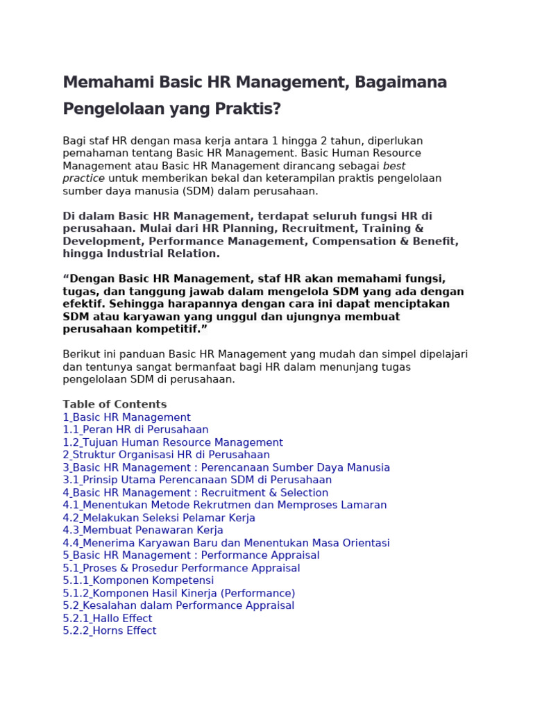 Memahami Basic HR Management | PDF