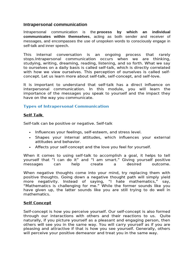 Intrapersonal Communication | PDF