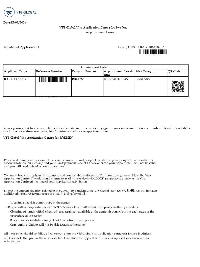 VFS Appointment | PDF