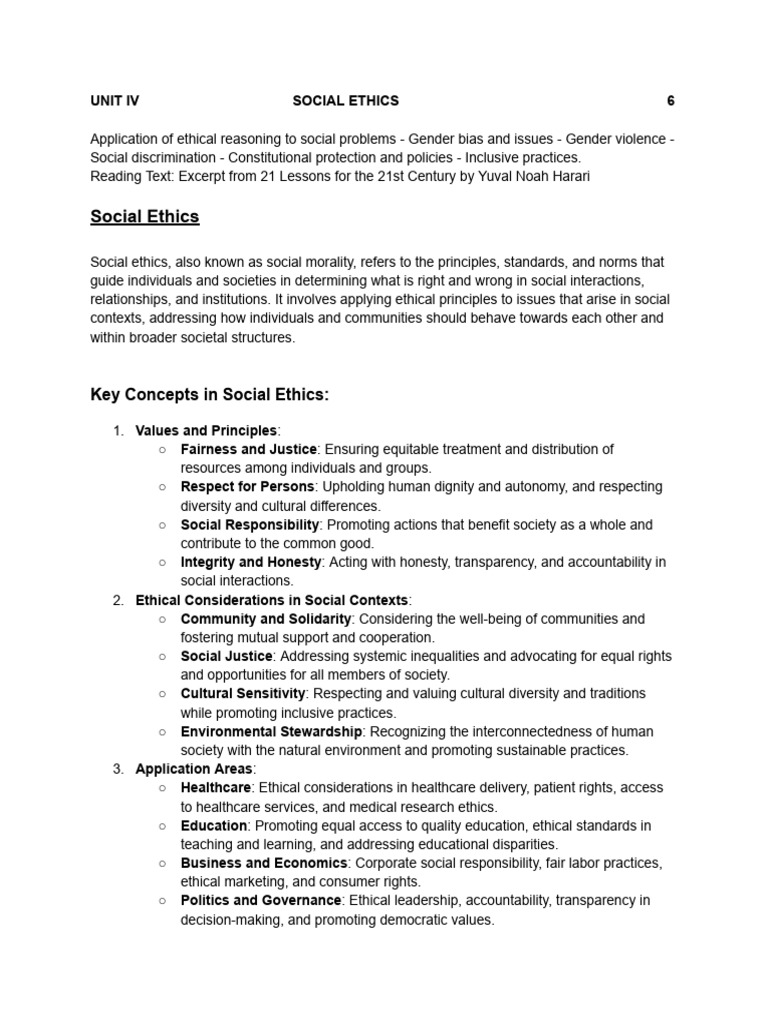 Unit IV Social Ethics | PDF
