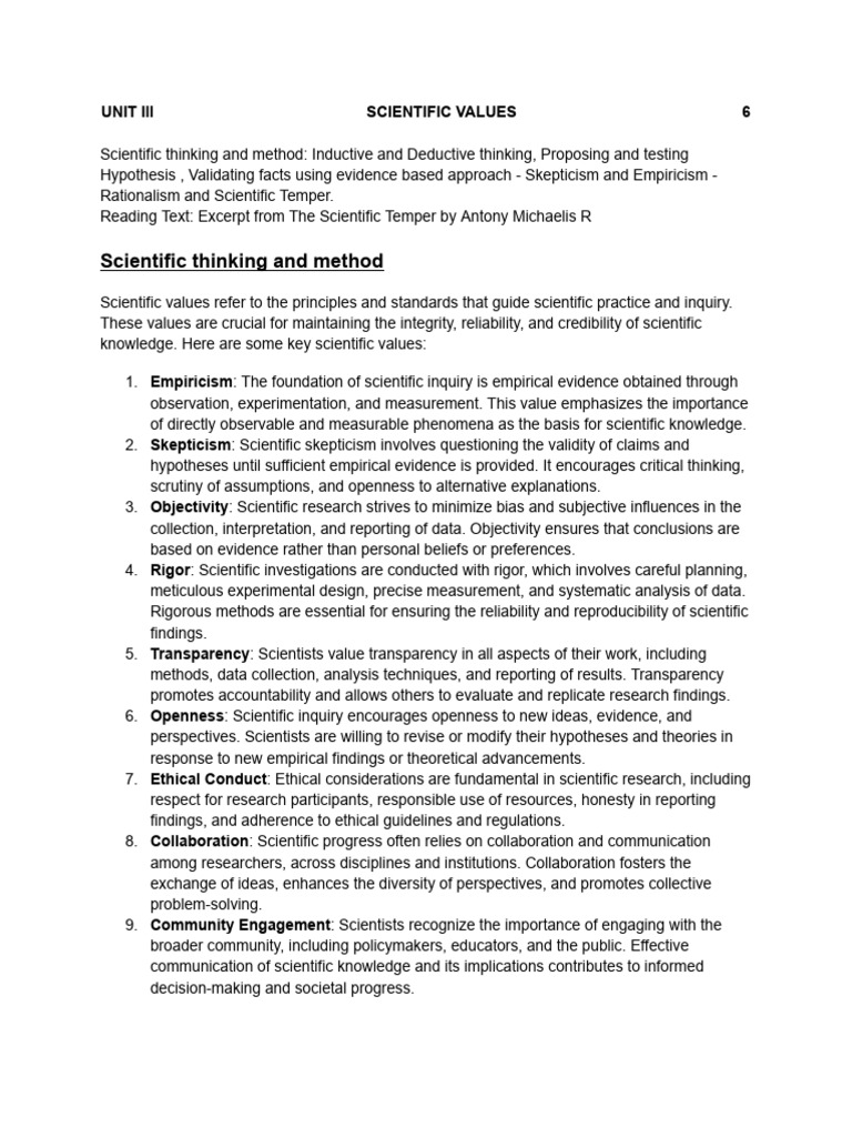 Unit Ill Scientific Values | PDF