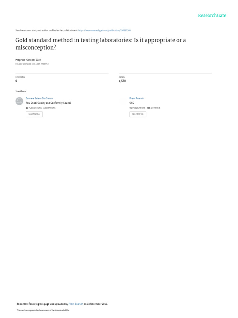 Gold Standard Method in Testing Laboratories Is It | PDF
