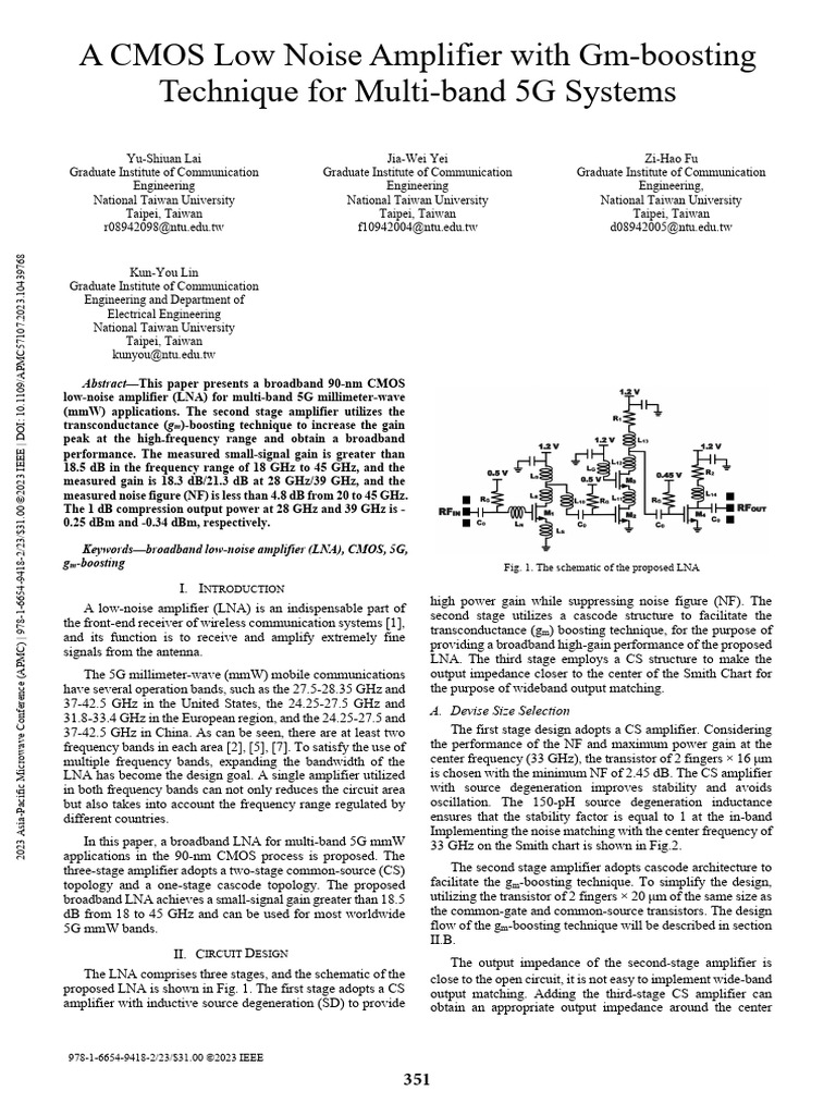 A CMOS Low Noise Amplifier With Gm-Boosting Technique For Multi-Band 5G Systems | PDF