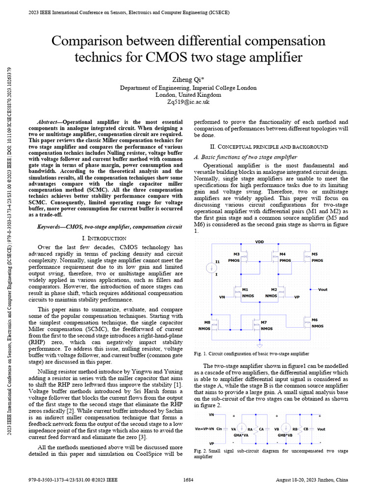 Comparison Between Differential Compensation Technics For CMOS Two Stage Amplifier | PDF
