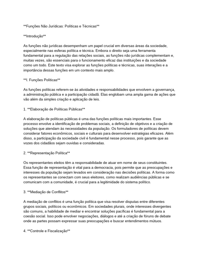 Funções Não Jurídicas - Políticas e Técnicas | PDF