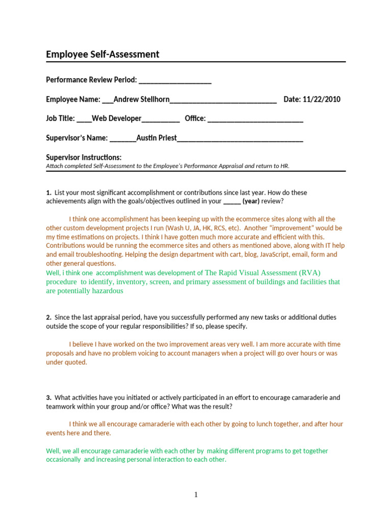 284-Employee Self-Assessment | PDF