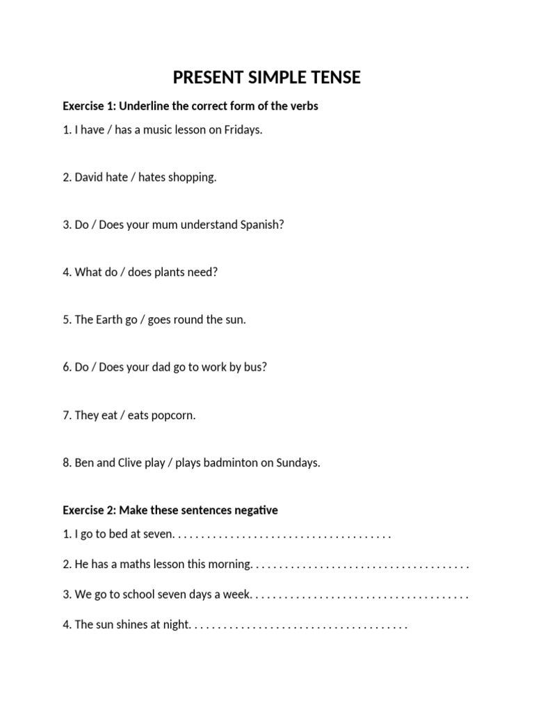 Present Simple Tense Exercises | PDF | Grammar | Linguistics