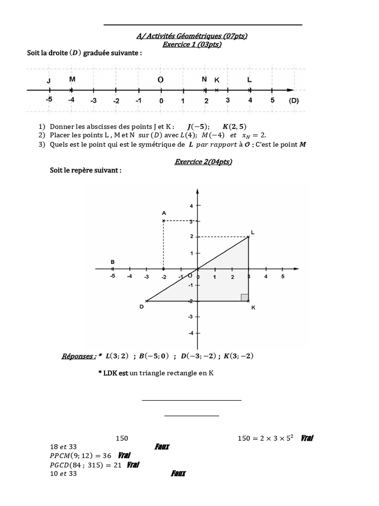 Correction DEVOIR 2 MATHS 5ème | PDF