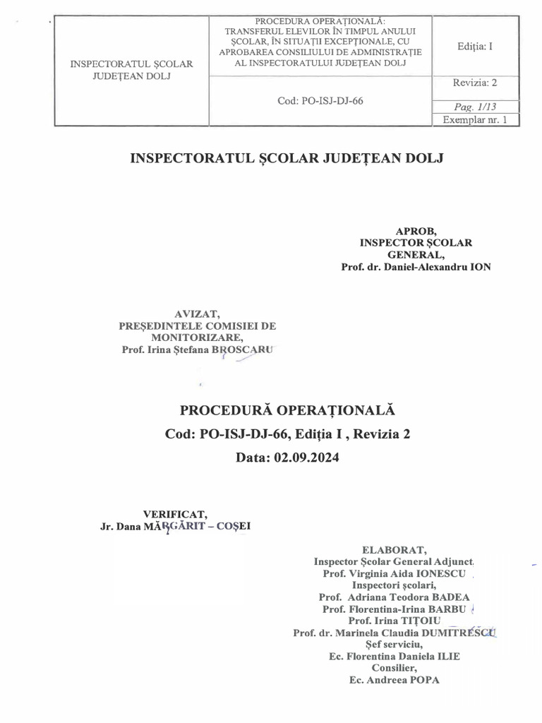 PO-ISJ-DJ-66 - 2024 - Transferul Elevilor | PDF