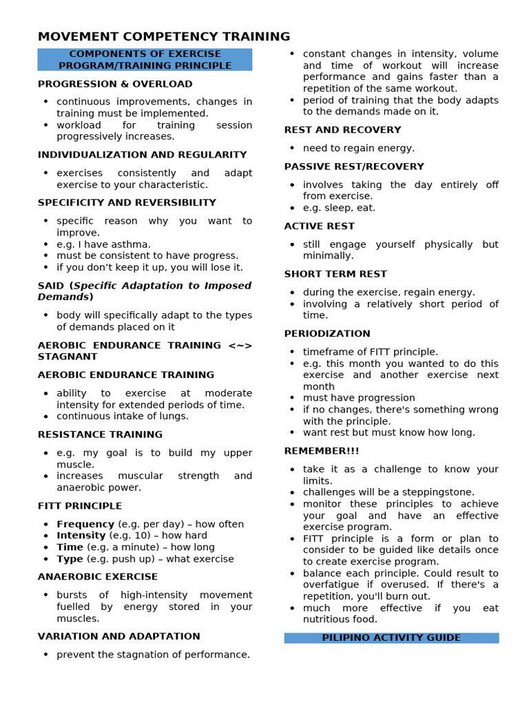 Movement Competency Training L2 | PDF