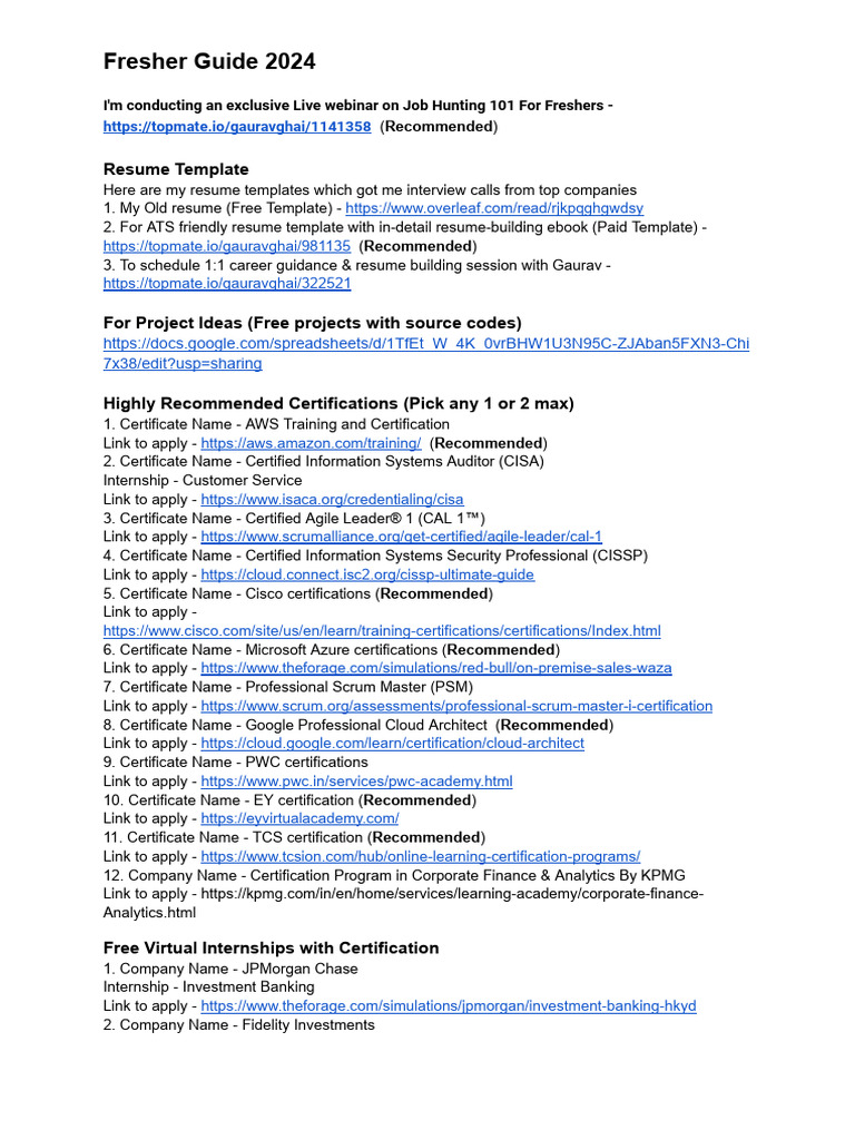 Fresher Guide 2024 | PDF