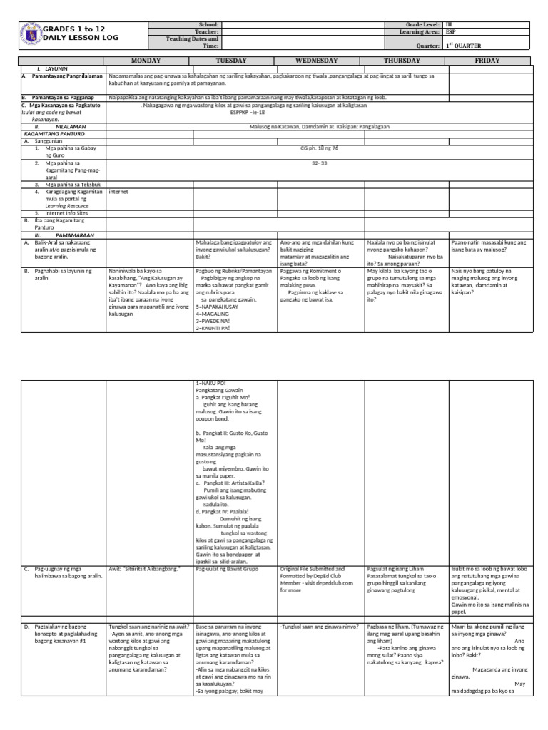 DLL - Esp 3 - Q1 - W5 | PDF