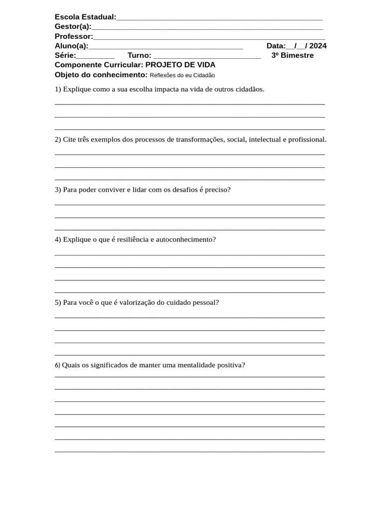 2º Série Projeto De Vida 3º Bimestre Pdf