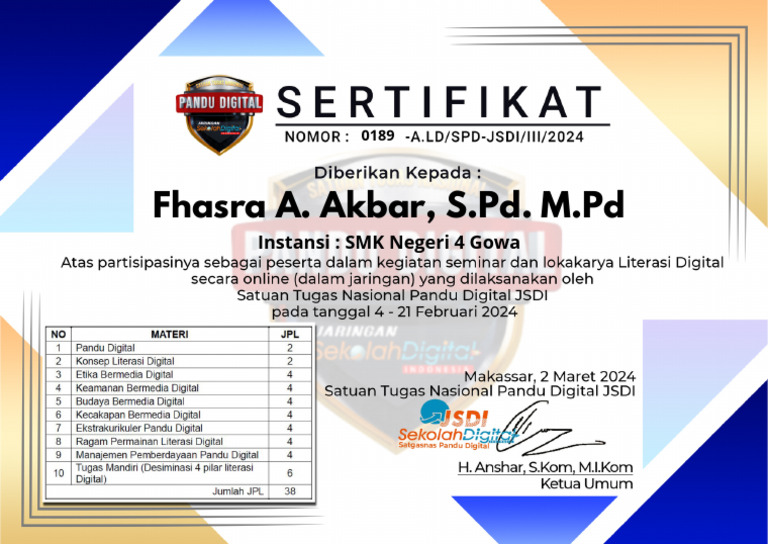 Sertifikat Literasi Pandu Digital-16 | PDF