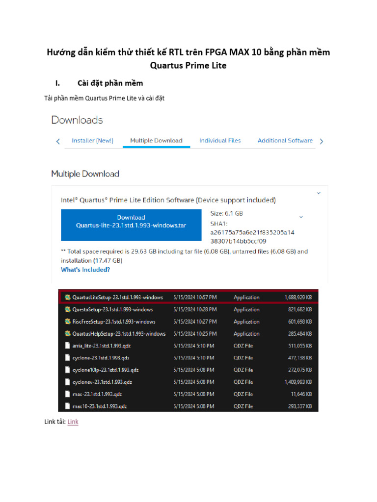 Hướng dẫn kiểm thử thiết kế RTL trên FPGA MAX 10 | PDF