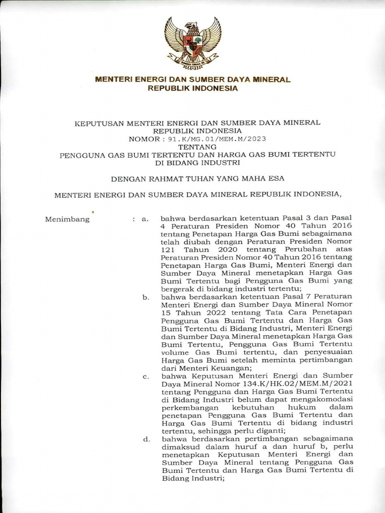 Kepmen ESDM No 91 Tahun 2023 | PDF