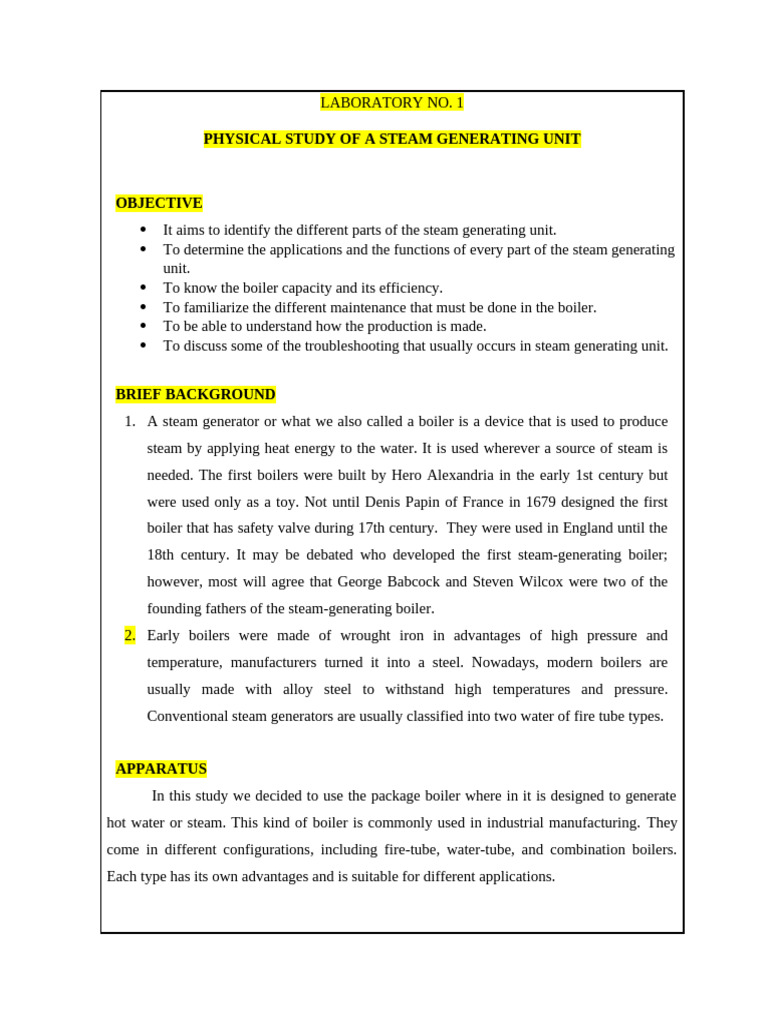 Laboratory No.1 Physical Study of A Steam Generating Unit | PDF