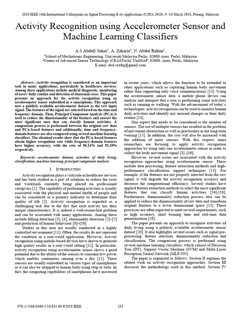 Activity Recognition Using Accelerometer Sensor And Machine Learning Pdf
