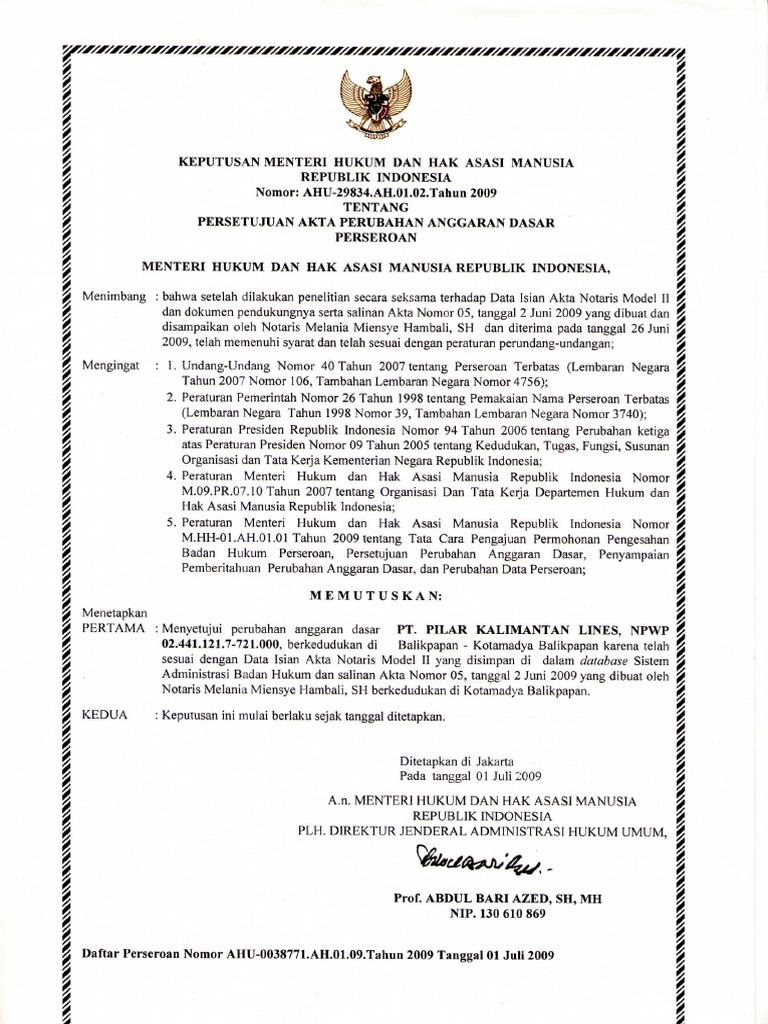 Persetujuan Perubahan ADRT PKL | PDF