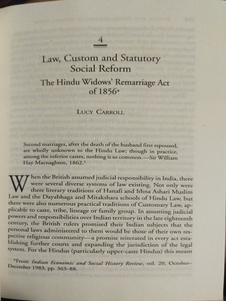 The Hindu Widow's Remarriage Act of 1856 - 1 | PDF