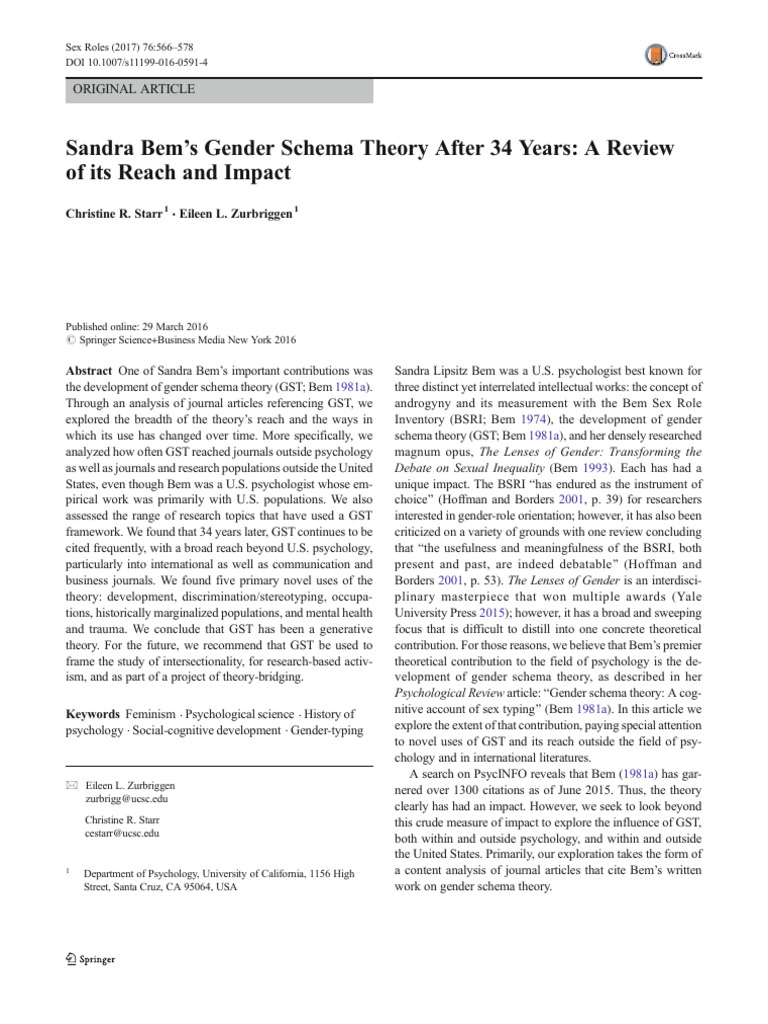 Starr & Zurbriggen (2017) - Sandra Bem's Gender Schema Theory After 34 ...